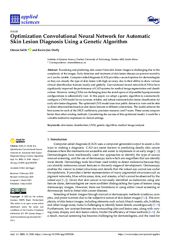 (PDF) Optimization Convolutional Neural Network for Automatic Skin Lesion Diagnosis Using a ...