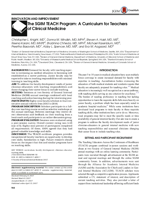 (PDF) The SGIM TEACH Program: A Curriculum for Teachers of Clinical Medicine