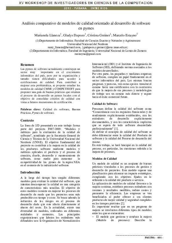 (PDF) Análisis comparativo de modelos de calidad orientado al desarrollo de software en pymes