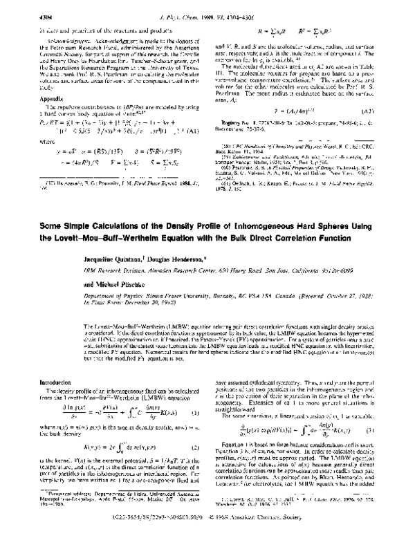(PDF) Some simple calculations of the density profile of inhomogeneous hard spheres using the ...