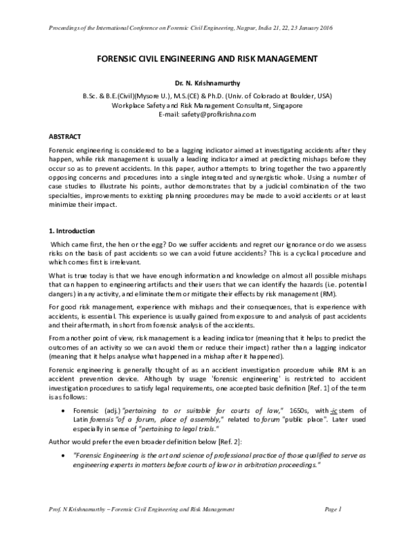 (PDF) Forensic Civil Engineering and Risk Management