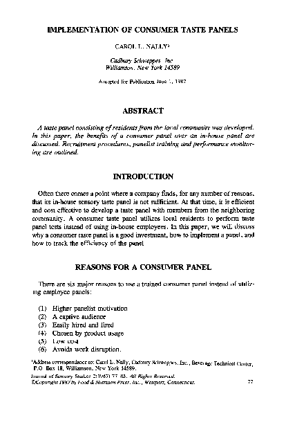 (PDF) Implementation of Consumer Taste Panels | Carol Nally - Academia.edu