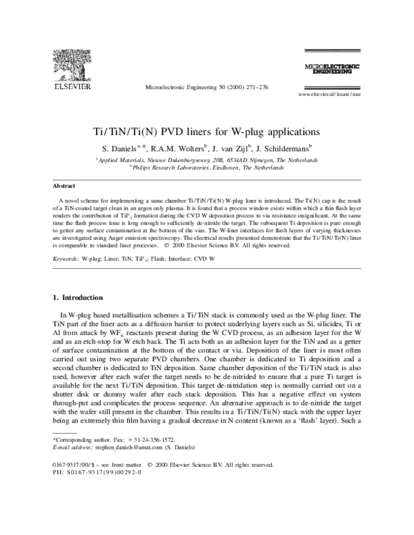 (PDF) Ti/TiN/Ti(N) PVD liners for W-plug applications