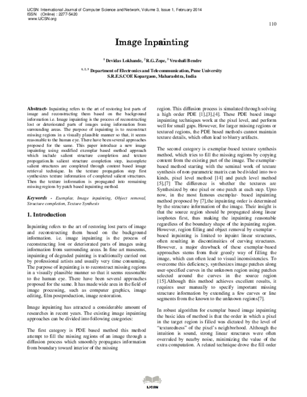 (PDF) Image Inpainting