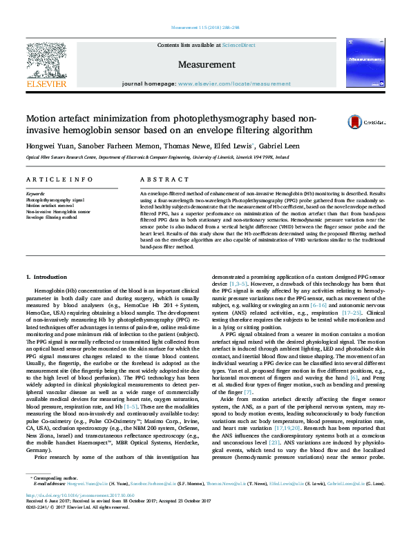 (PDF) Motion artefact minimization from photoplethysmography based non-invasive hemoglobin ...