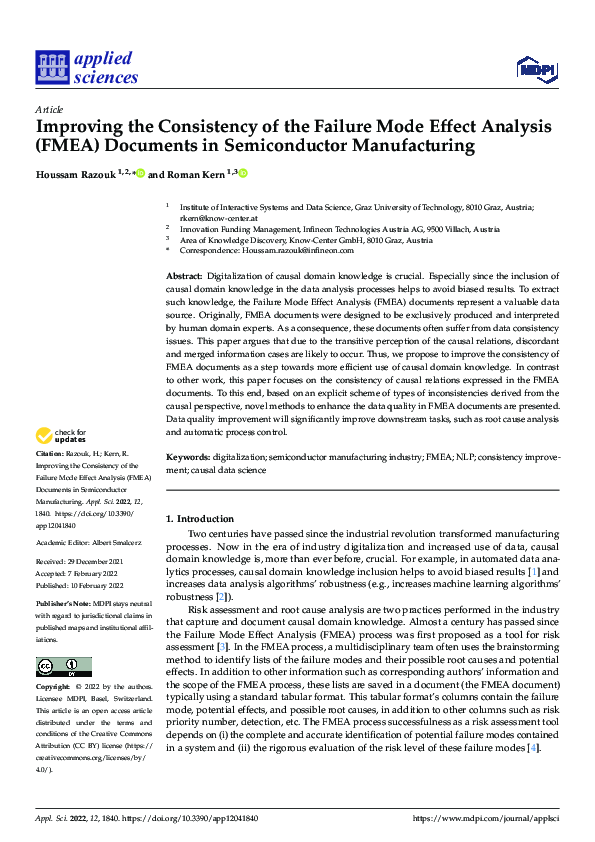 (PDF) Improving the Consistency of the Failure Mode Effect Analysis (FMEA) Documents in ...