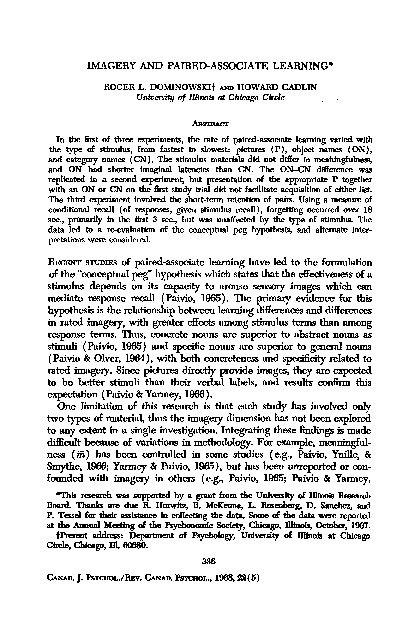 (PDF) Imagery and paired-associate learning