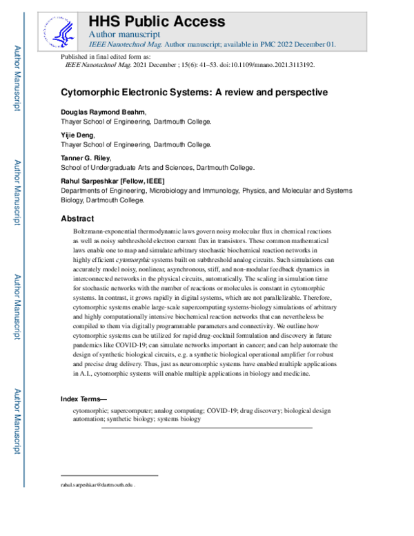(PDF) Cytomorphic Electronic Systems: A review and perspective