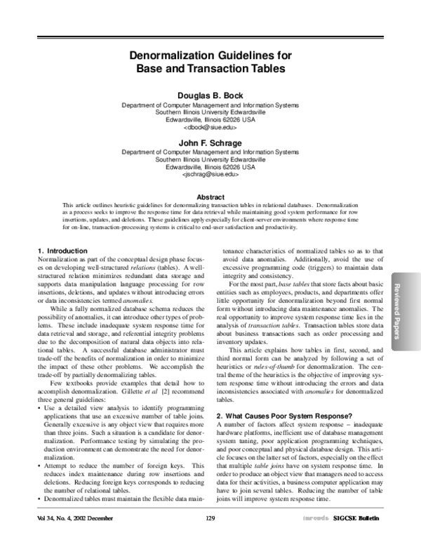 (PDF) Denormalization guidelines for base and transaction tables