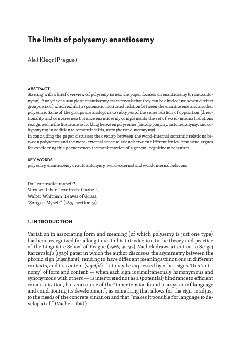 (PDF) The limits of polysemy: enantiosemy