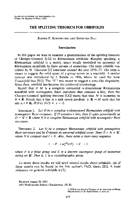 (PDF) The splitting theorem for orbifolds