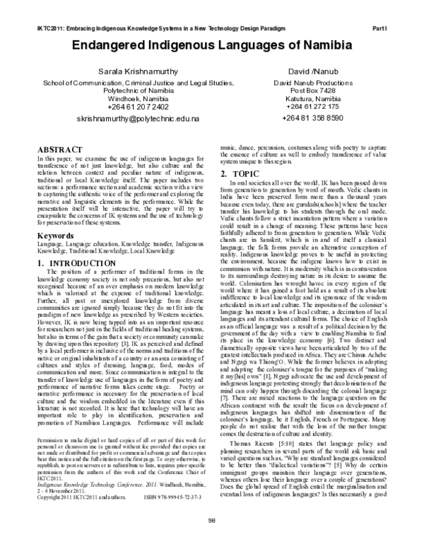 (PDF) Endangered Indigenous Languages of Namibia