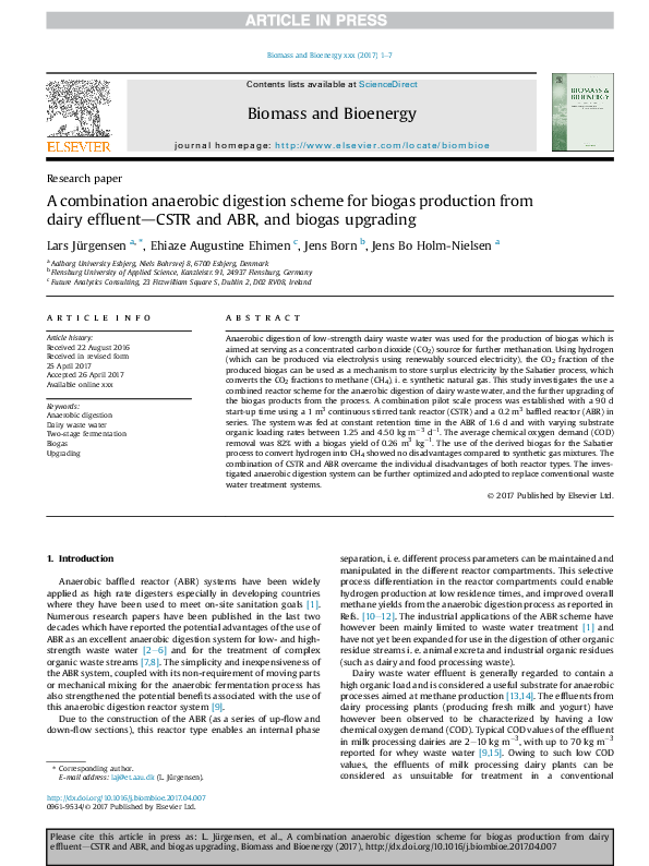 (PDF) A combination anaerobic digestion scheme for biogas production ...