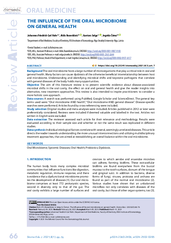 (PDF) The influence of the oral microbiome on general health