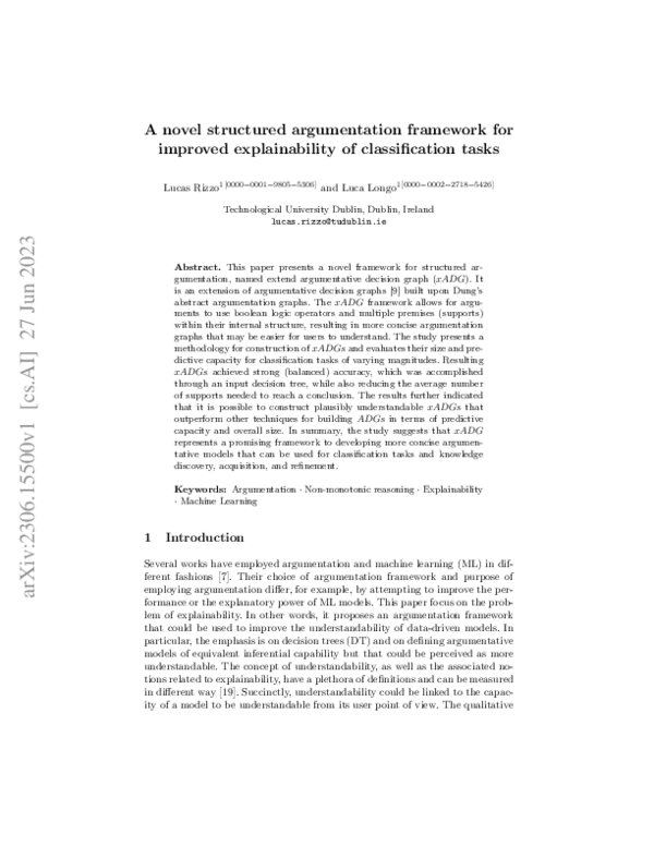 Pdf A Novel Structured Argumentation Framework For Improved Explainability Of Classification Tasks