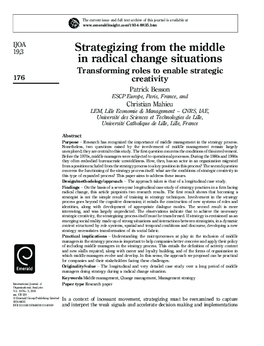 (PDF) Strategizing from the middle in radical change situations