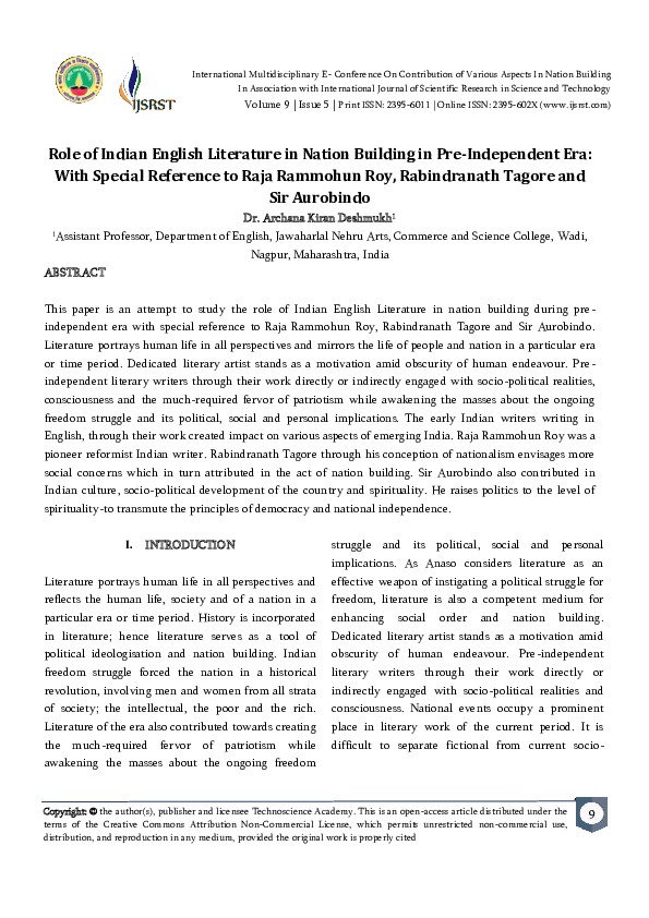 (PDF) Role of Indian English Literature in Nation Building in Pre ...