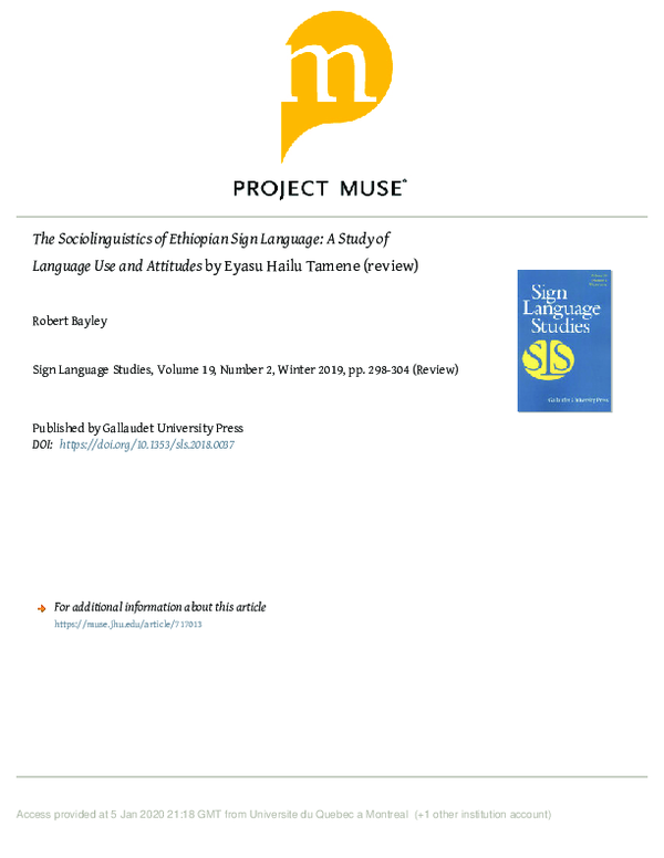 (PDF) The Sociolinguistics of Ethiopian Sign Language: A Study of ...
