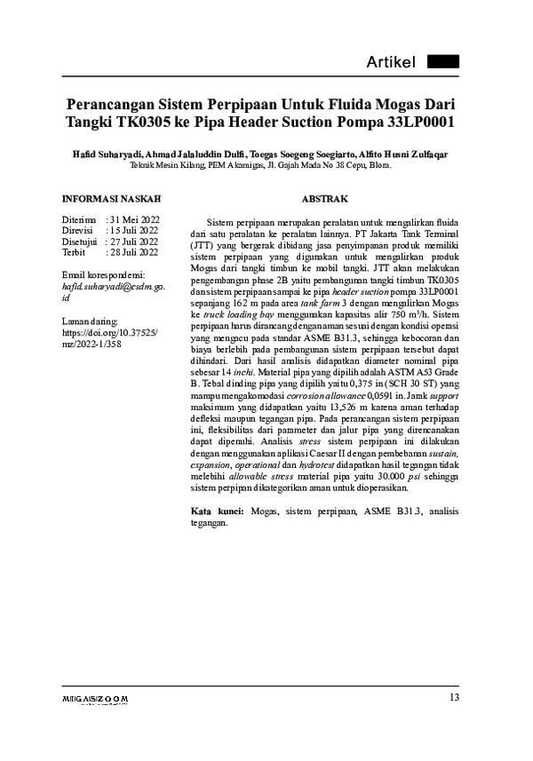 (PDF) Perancangan Sistem Perpipaan untuk Fluida Mogas Dari Tangki ...