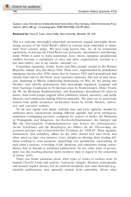 (PDF) Guenter Lewy, Harmful and Undesirable: Book Censorship in Nazi ...