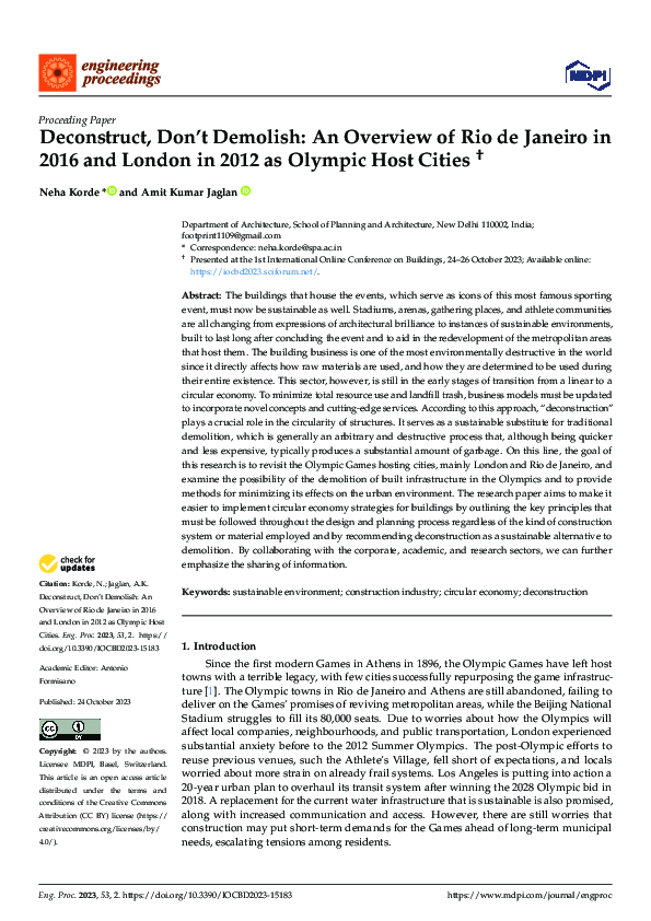 (PDF) Deconstruct, Don’t Demolish: An Overview of Rio de Janeiro in 2016 and London in 2012 as ...