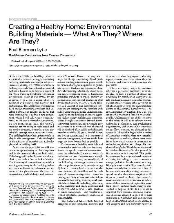(PDF) Creating a healthy home: environmental building materials--what ...