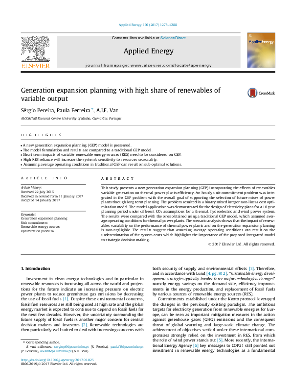 (PDF) Generation expansion planning with high share of renewables of variable output ...