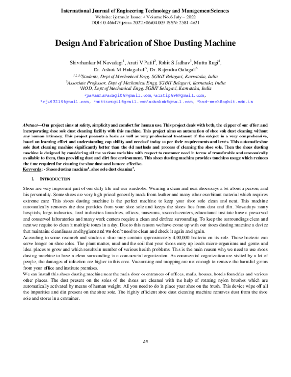 (PDF) Design And Fabrication of Shoe Dusting Machine