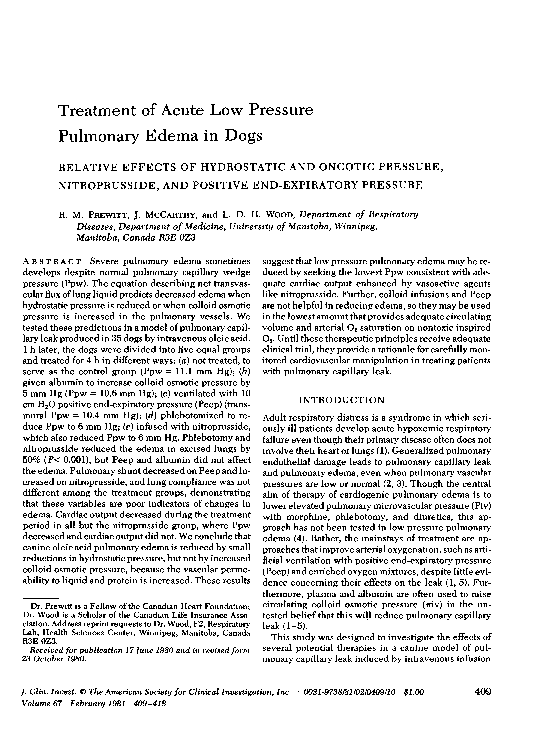 (PDF) Relative Effects of Hydrostatic and Oncotic Pressure ...