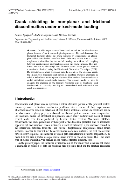 (PDF) Crack shielding in non-planar and frictional discontinuities under mixed-mode loading