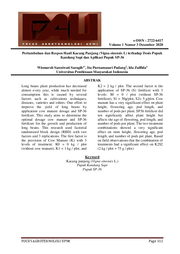 (PDF) Pertumbuhan dan Respon Hasil Kacang Panjang (Vigna sinensis L ...