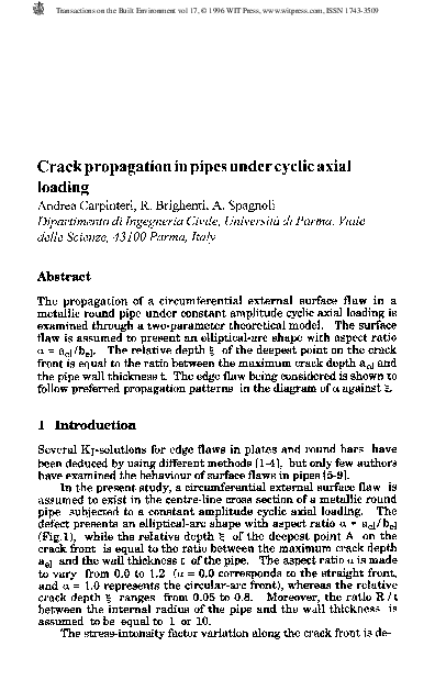 (PDF) Crack Propagation in Pipes Under Cyclic Axial Loading