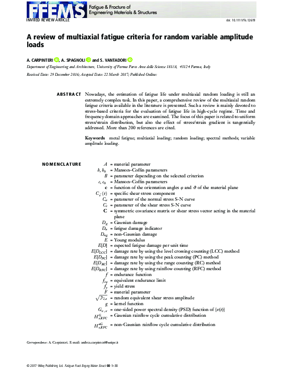 (PDF) A review of multiaxial fatigue criteria for random variable amplitude loads