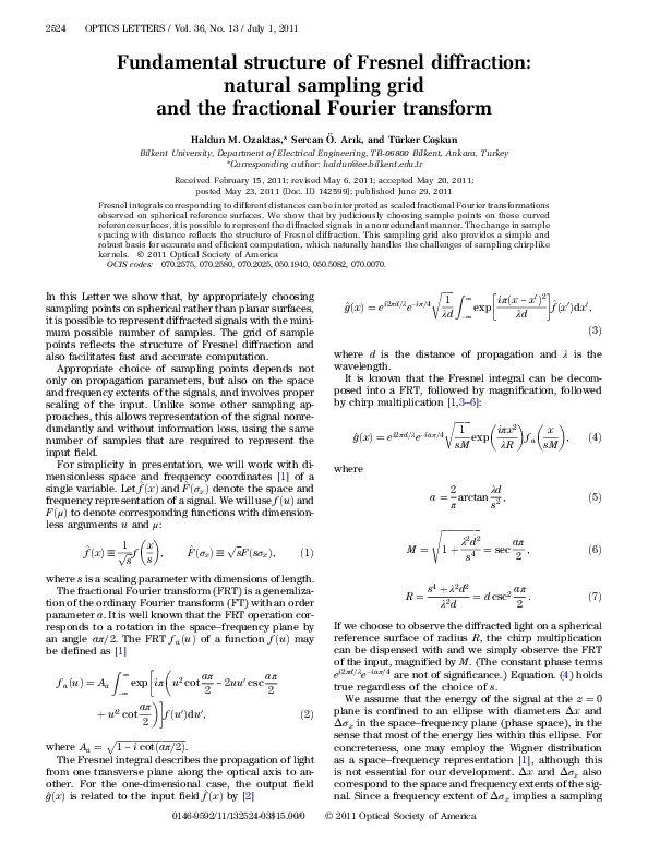(PDF) Fundamental structure of Fresnel diffraction: natural sampling grid and the fractional ...