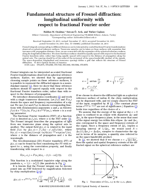 (PDF) Fundamental structure of Fresnel diffraction: longitudinal uniformity with respect to ...