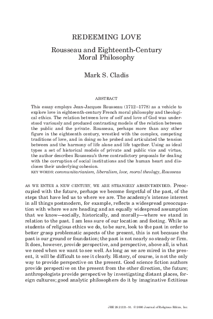(PDF) Redeeming Love:Rousseau and Eighteenth-Century Moral Philosophy