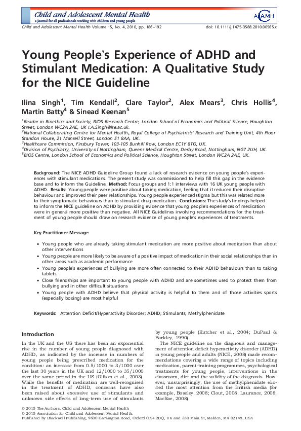 (PDF) Young People’s Experience of ADHD and Stimulant Medication: A ...