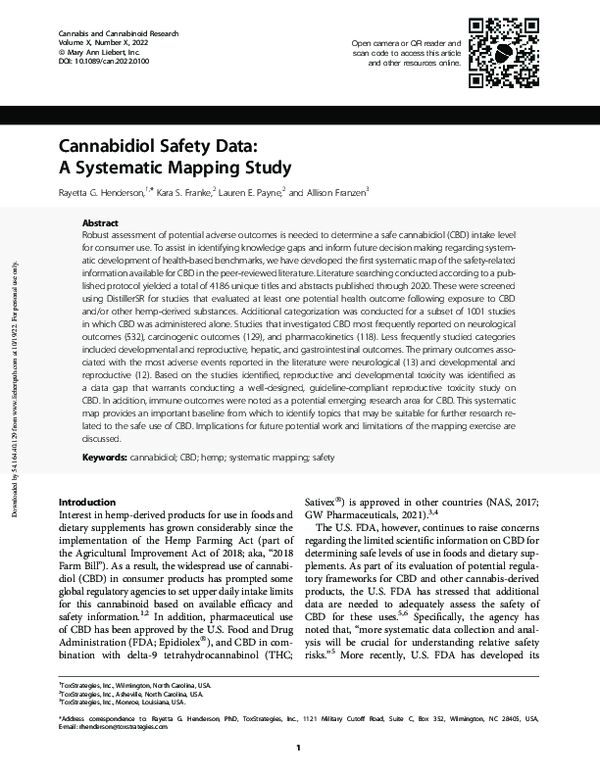 (PDF) Cannabidiol Safety Data: A Systematic Mapping Study