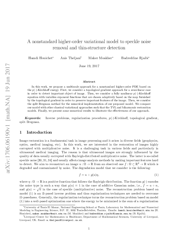 (PDF) A nonstandard higher-order variational model to speckle noise removal and thin-structure ...