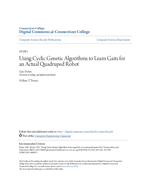 Pdf Using Cyclic Genetic Algorithms To Learn Gaits For An Actual Quadruped Robot