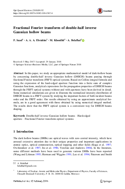 (PDF) Fractional Fourier transform of double-half inverse Gaussian hollow beams