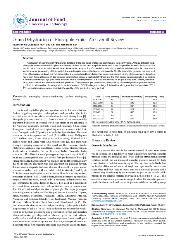 (PDF) Osmo Dehydration of Pineapple Fruits: An Overall Review | Dev Raj 23102 - Academia.edu