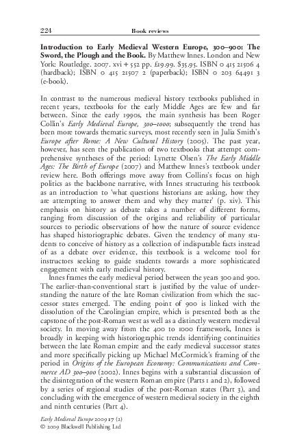(PDF) Introduction to Early Medieval Western Europe, 300-900: The Sword ...