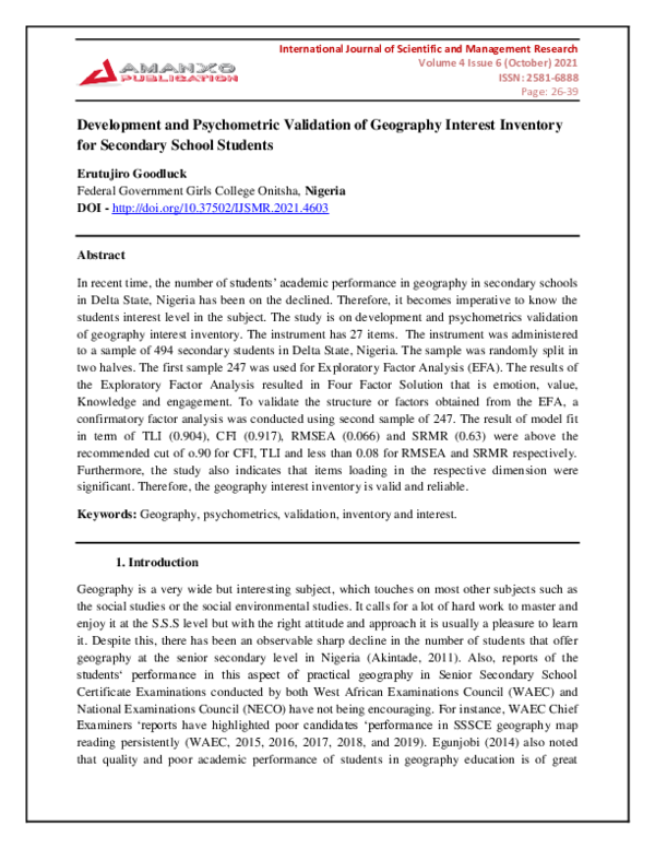 (PDF) Development and Psychometric Validation of Geography Interest ...