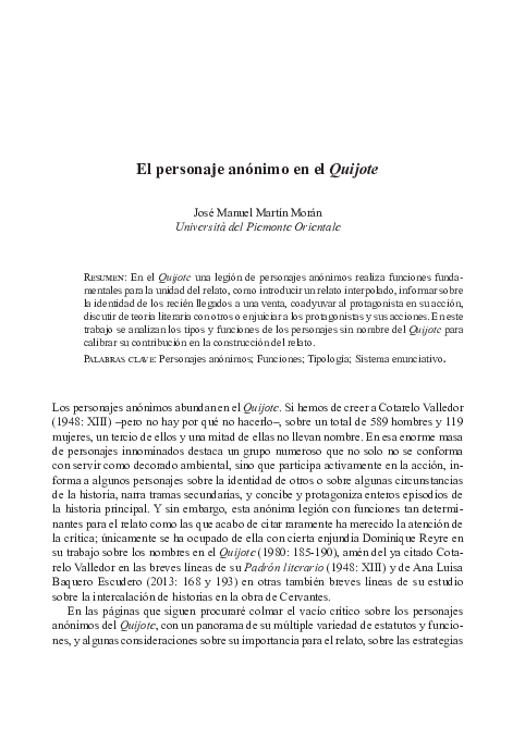 (PDF) El personaje anónimo en el Quijote