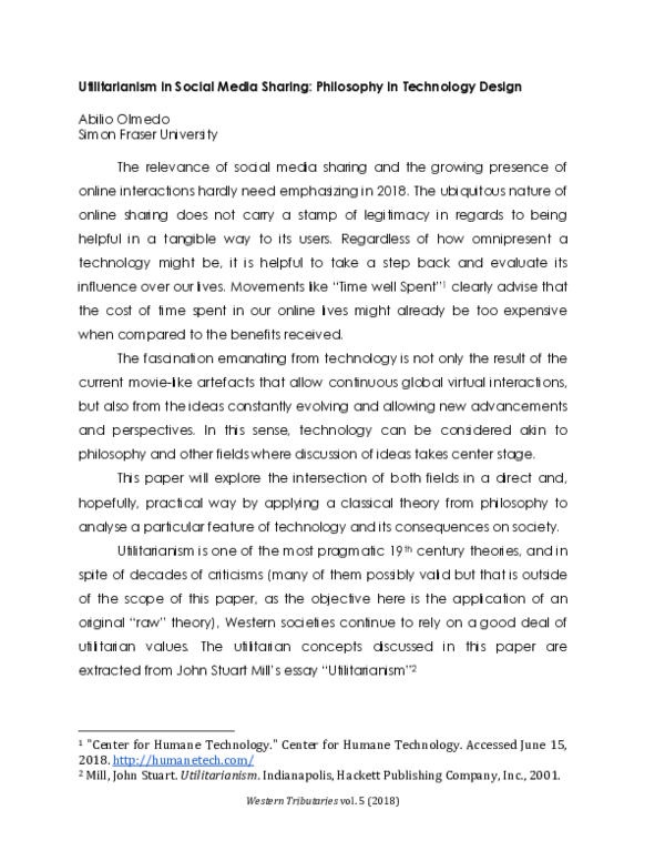 (PDF) Utilitarianism in Social Media Sharing: Philosophy in Technology ...