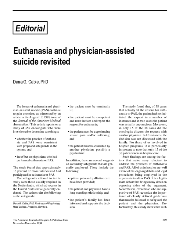 (PDF) Euthanasia and physician-assisted suicide revisited