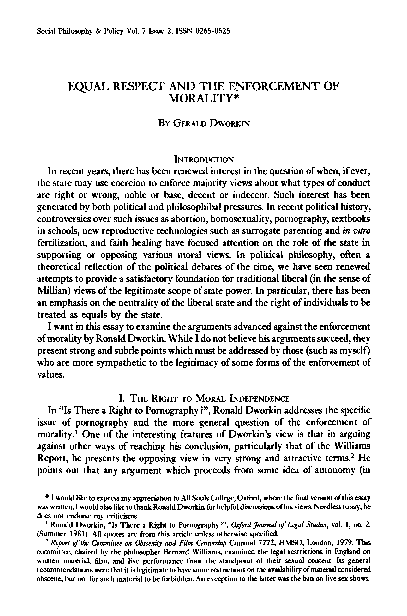 (PDF) Equal Respect and the Enforcement of Morality