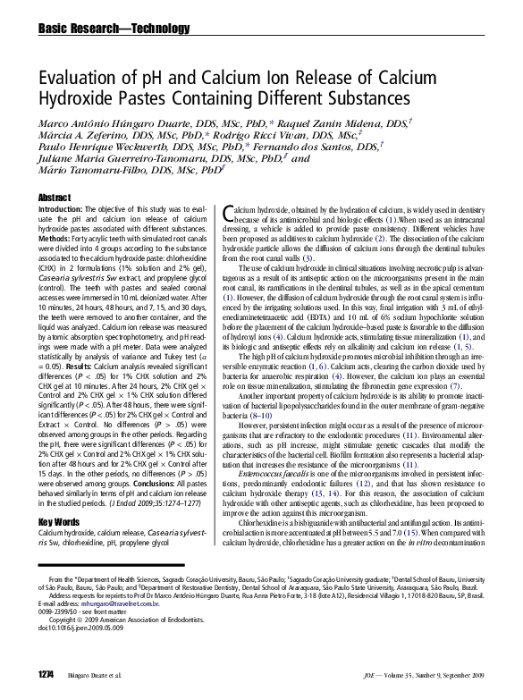 (PDF) Evaluation of pH and Calcium Ion Release of Calcium Hydroxide ...