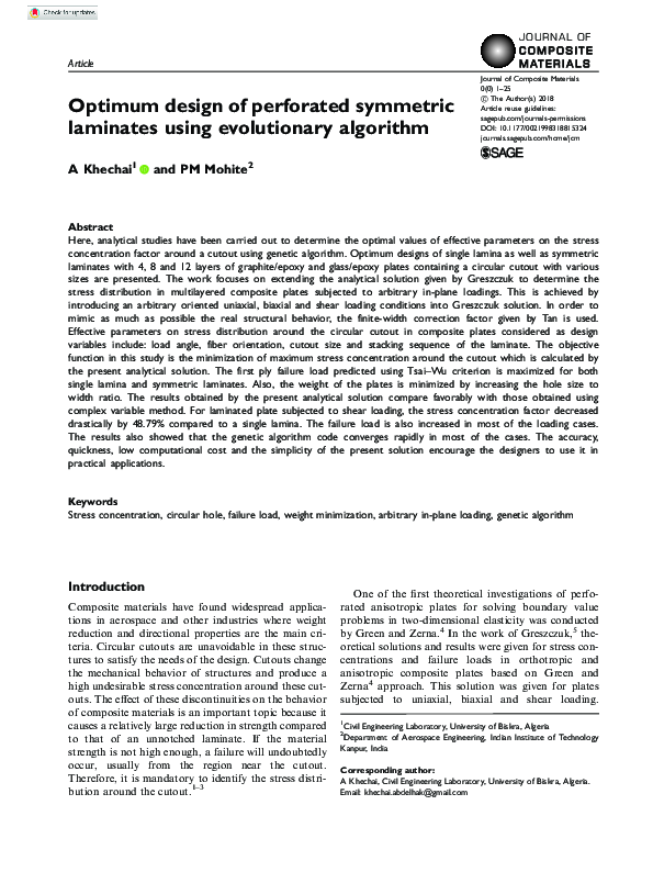 (PDF) Optimum design of perforated symmetric laminates using ...